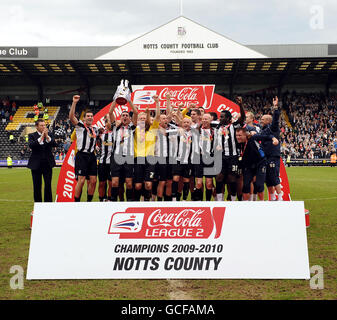 Notts County celebrate after winning promotion to League 1 during the ...