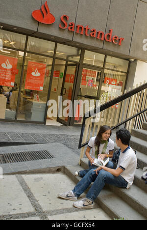 Exterior of the Santander bank branch on Queen street Cardiff South ...