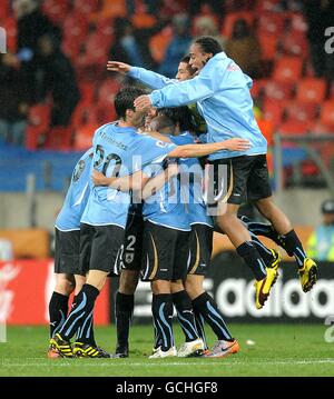 South Africa players celebrate after their win on the third day of the ...