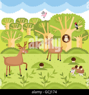 Woodland animals set. Owl, hedgehog, fox and butterfly, Bunny rabbit ...