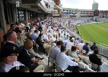 Guests enjoy the match from the Laker Balcony at the Brit Oval Stock ...