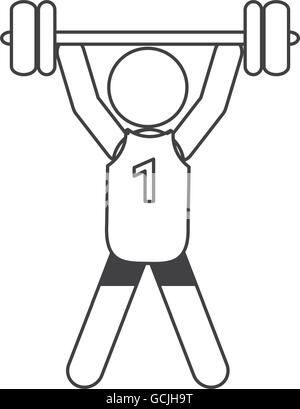 Strong bodybuilder sportsman lifting heavyweight barbell over his head ...