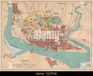 BRITISH BURMA: Rangoon (Yangon) city plan. Myanmar. Cantonment, 1924 ...