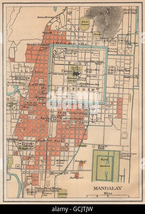 BRITISH BURMA: Mandalay city plan. Myanmar.Fort Dufferin Royal Gardens ...