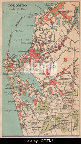 COLOMBO city plan. Ceylon / Sri Lanka 1923 old vintage map chart Stock ...