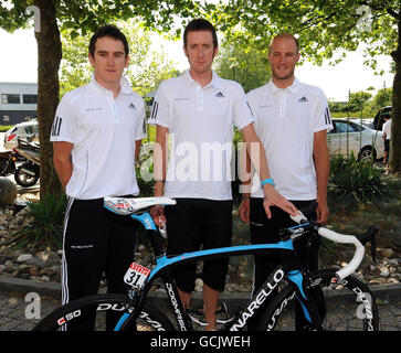 Geraint Thomas of team Sky (centre) at the start of the race with his ...