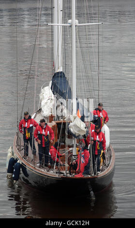 The Royal 63 ft racing yacht Bloodhound (top) arrives at its new berth ...