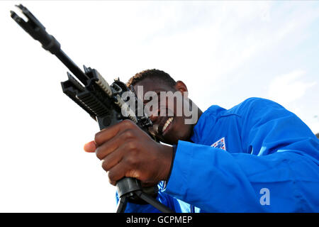 Soccer - England Under 21's Visit to Colchester Barracks. Members of ...