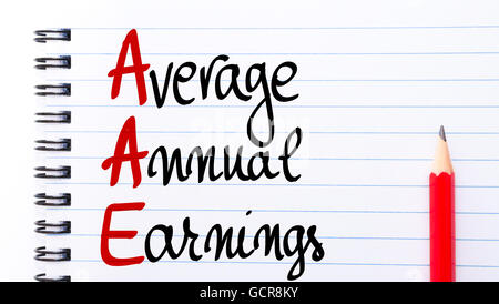 AAE Average Annual Earnings written on notebook page Stock Photo - Alamy
