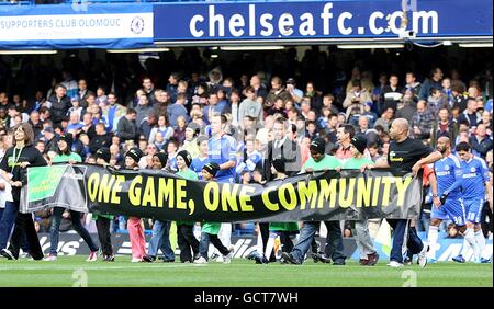 Chelsea walk out onto the pitch ahead of the Premier League match at ...