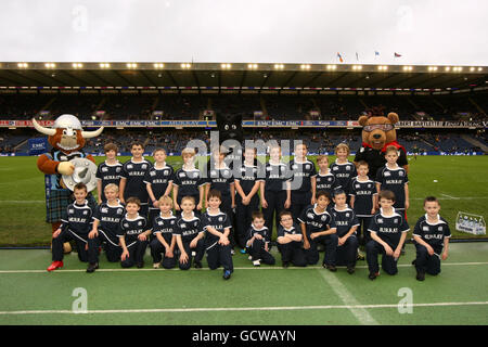 Mascots pose for a group shot with Edinburgh Rugby mascot Flinty McStag ...