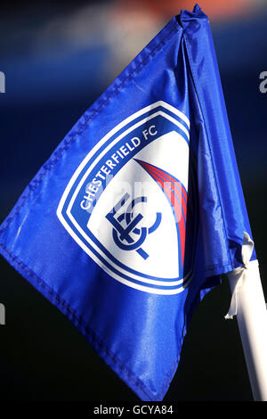 A corner flag bearing the Chesterfield badge at the b2net Stadium Stock ...