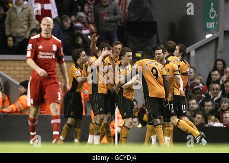 Wolverhampton Wanderers' players celebrate after the Premier League ...