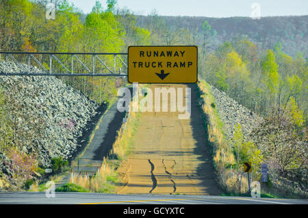 Sign for escape lane on steep hill on A9 near Berriedale Scotland March ...