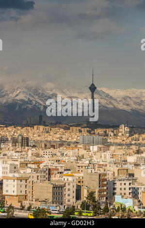 Tehran skyline during "revolution day" anniversary. Iran, 2016 Stock ...