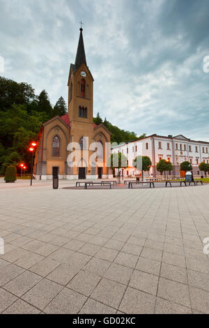 Main square of Dolny Kubin late in the evening Stock Photo - Alamy