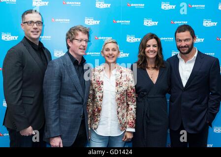 Andrew Stanton, left, and Lindsey Collins pose for photographers upon ...