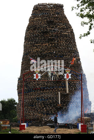 A bonfire under construction in the Ballymacash area of Lisburn, as ...