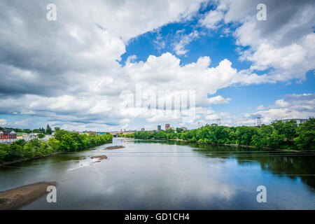 Scenic view of the Merrimack River in Lawrence, Massachusetts with a ...