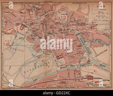CAEN. Vintage town city map plan. Calvados, 1926 Stock Photo - Alamy