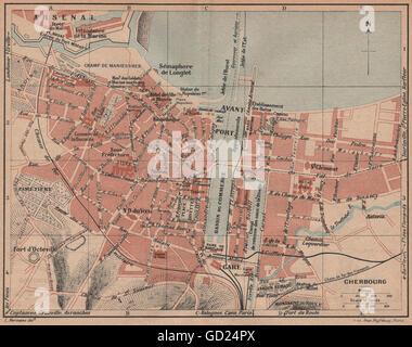 CHERBOURG antique town city plan de la ville. Manche, 1913 antique map ...