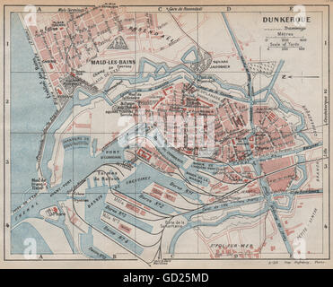 DUNKIRK DUNKERQUE antique town city plan de la ville. Nord carte, 1909 ...