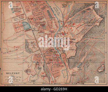 BELFORT. Vintage town city ville map plan carte. Territoire de Belfort ...