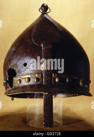 weapons / arms, helmets, Middle Ages, medieval helmet, German, circa ...