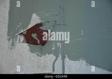 White paint, rust spots, rust, rusting, rusted, steel, iron, closeup ...