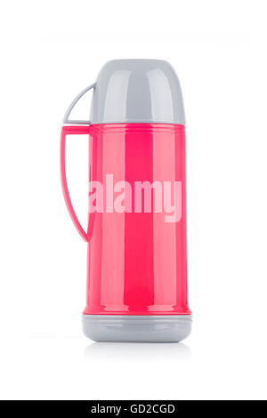 Thermos flask thermal pink stainless steel bottle mockup on grey ...
