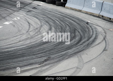 Tyre burnout marks on asphalt road Stock Photo - Alamy