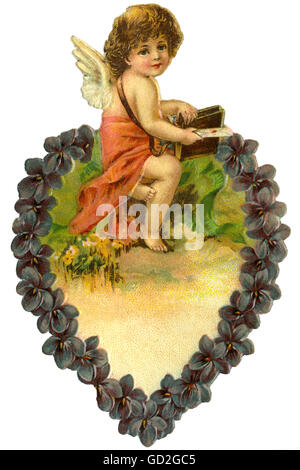 kitsch, angel, little angel with flowers, scrap-picture, Germany, circa ...