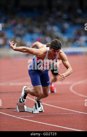 Jacob PAUL out of the starting blocks in the Men's 400m Hurdles Heat 3 ...