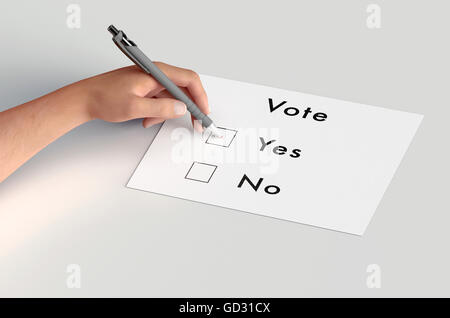 hand is voting with a pencil isolated on white, 3d illustration Stock ...