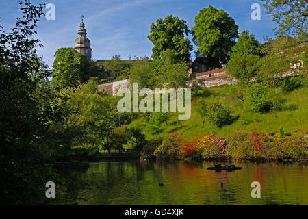Pond, Park, Berleburg Castle, main house was built in1733 in baroque ...