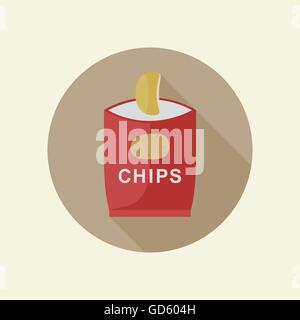 Fried potato flat design long shadow glyph icon. French fries, chips in ...