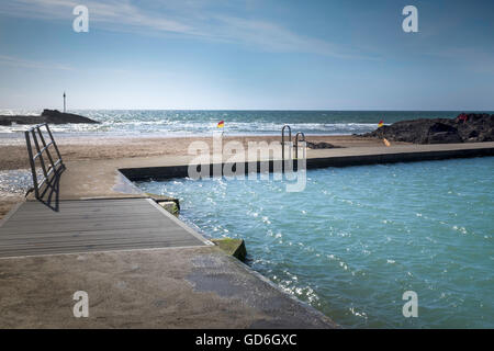 Man made tidal beach lido pool on Bude beach Cornwall England UK Stock ...