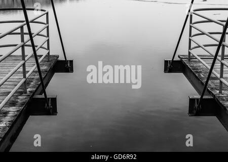 Twin Wooden Promenade Pathways Over River Stock Photo - Alamy