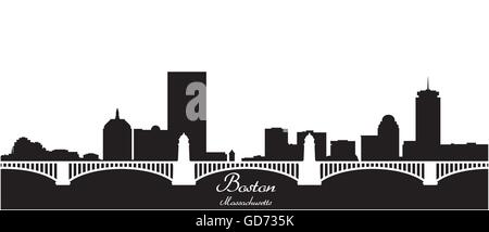 Black silhouette of Boston city skyline including dome, tall towers ...