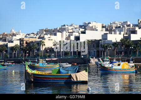 Marsascala harbour with fishing boats, Mediterranean sea, Marsascala ...