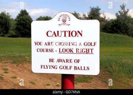 Hunstanton Golf Course, caution sign, footpath at Holme, beware of ...
