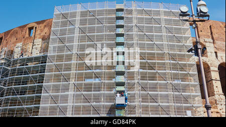 Scaffolding around the Colosseum during restoration, Rome, Lazio, Italy ...