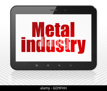 Manufacuring concept: Tablet Computer with Industry Building on display ...