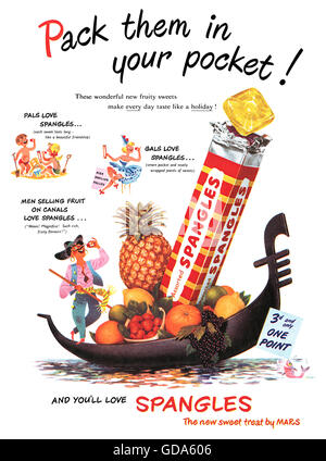 1951 British advertisement for Spangles sweets Stock Photo - Alamy