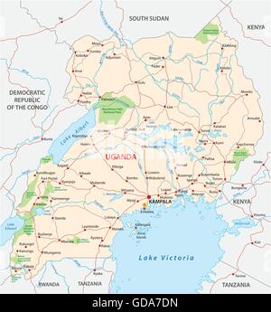 Kampala, Uganda map. Detailed black map of Kampala city administrative ...