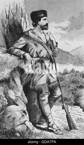 Davy Crockett (1786 -1836), American folk hero, soldier and politician ...