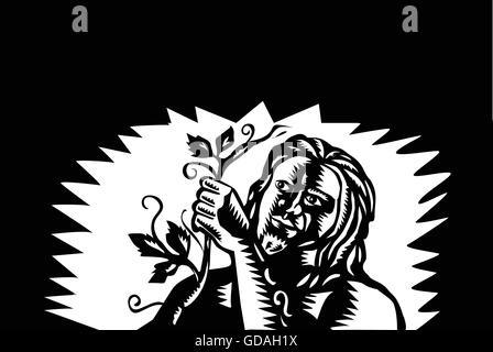 Samoan God Tagaloa Holding a Vine Woodcut Stock Vector Image & Art - Alamy