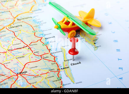 Close up of Oland ,Sweden map with red pin - Travel concept Stock Photo ...
