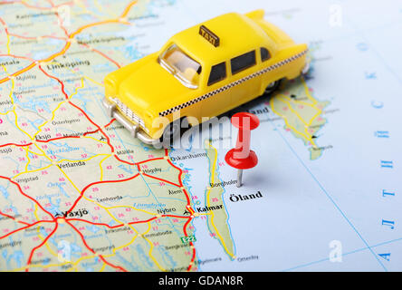 Close up of Oland ,Sweden map with red pin - Travel concept Stock Photo ...