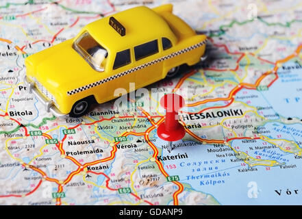 Close up of Katerini Greece map with red pin - Travel concept Stock ...